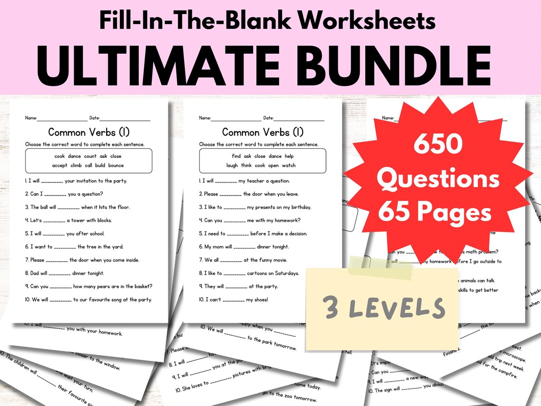 Ultimate Verbs Worksheet Bundle | Beginner to Advanced 65 Pages ...