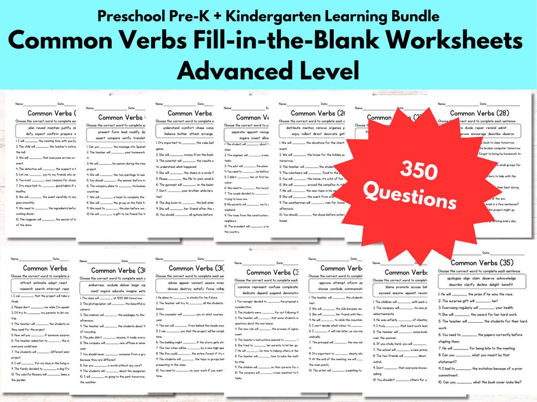 Advanced Fill-in-the-blank Verb Worksheets | Pre-k, Preschool ...