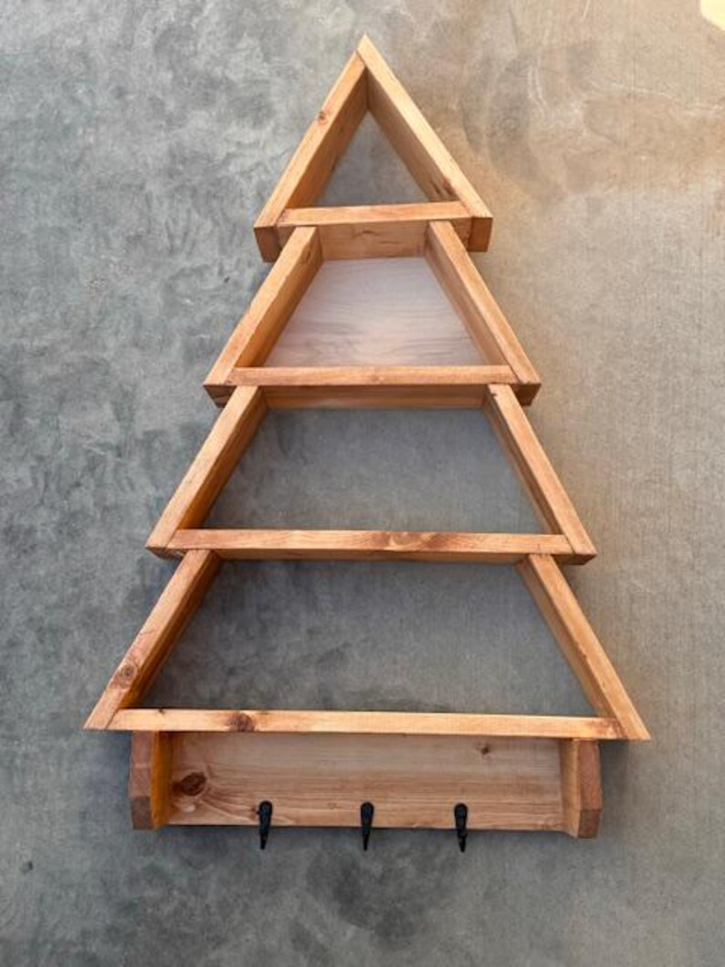 Solid Wood Christmas Tree Shelf With Hooks - Etsy