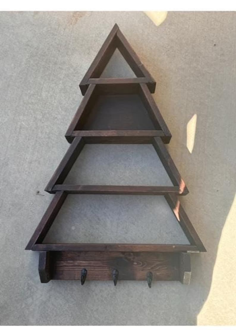 Solid Wood Christmas Tree Shelf With Hooks - Etsy