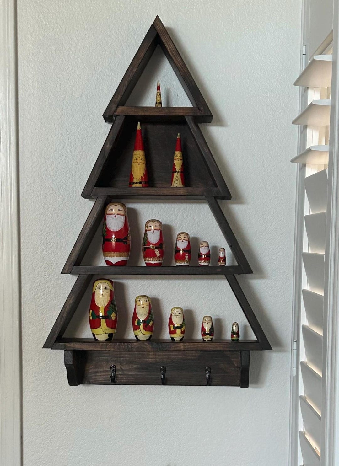 Solid Wood Christmas Tree Shelf With Hooks - Etsy