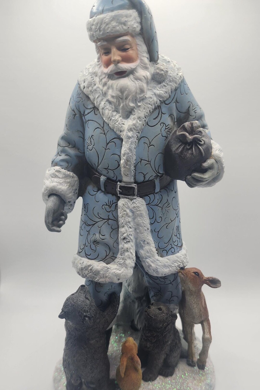 Blue Santa With Animals Figurine - Etsy
