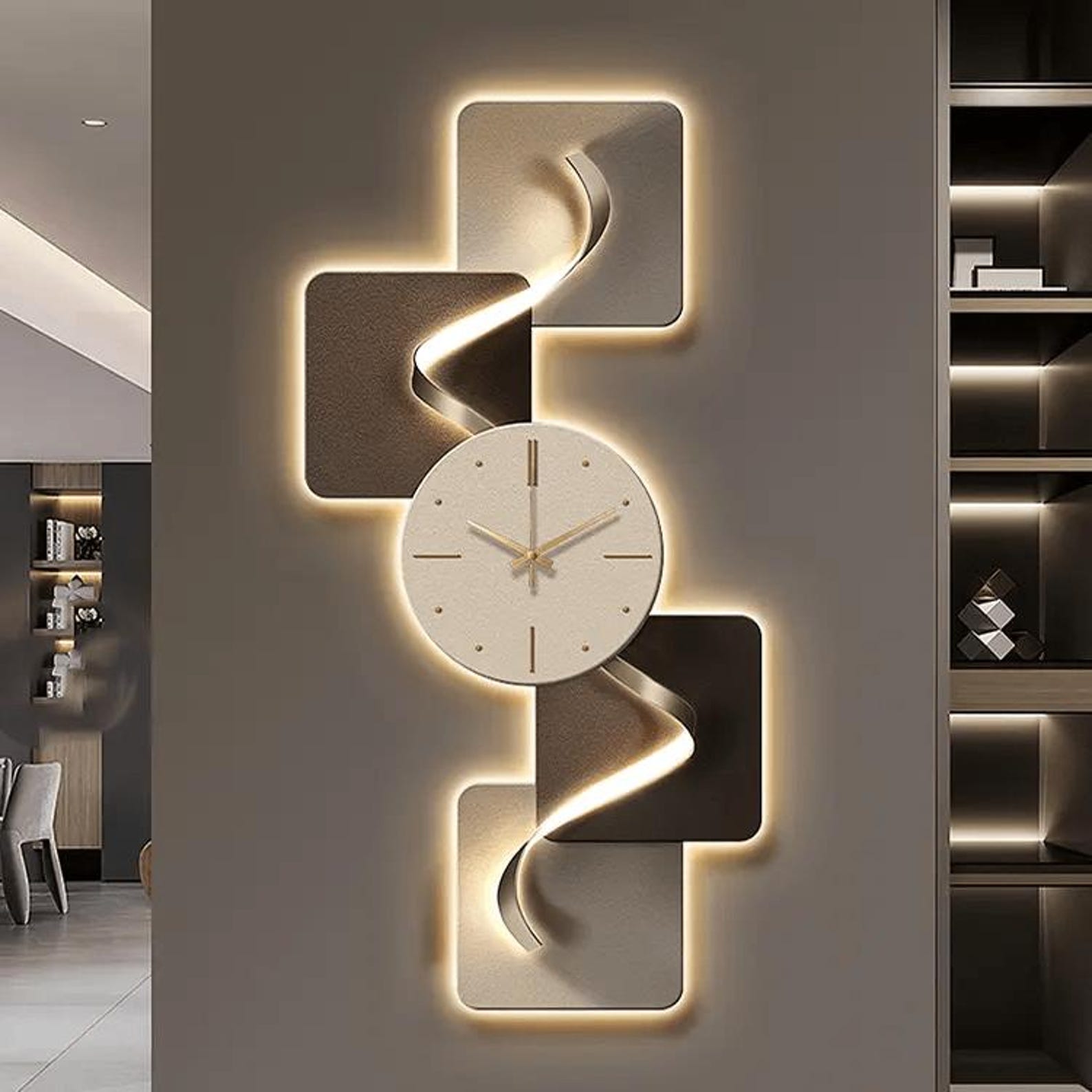 Modern Luxury Decorative Painting With Clock Led Light Wall Art ...