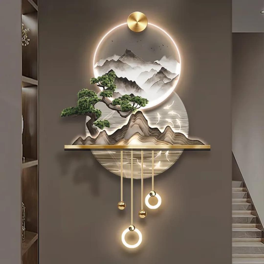 3D LED Landscape Wall Art Luxury Metal Light for Home Acrylic ...