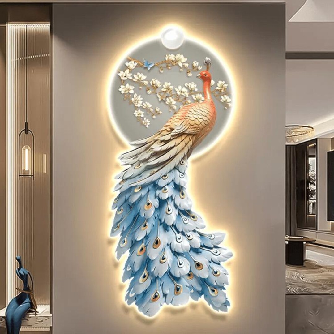 Luxury Luminous Peacock Wall Art With Led Lights Home Decoration ...