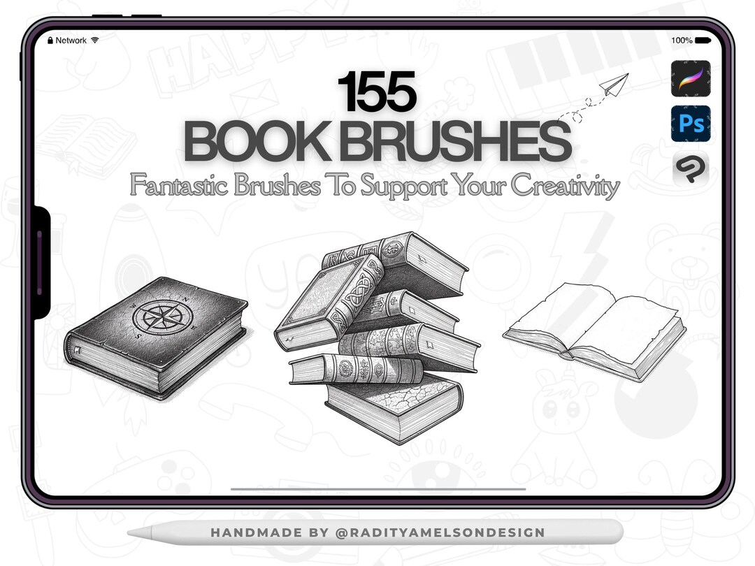 155 Book Collection – Procreate Brush Set for Books, Library Elements ...