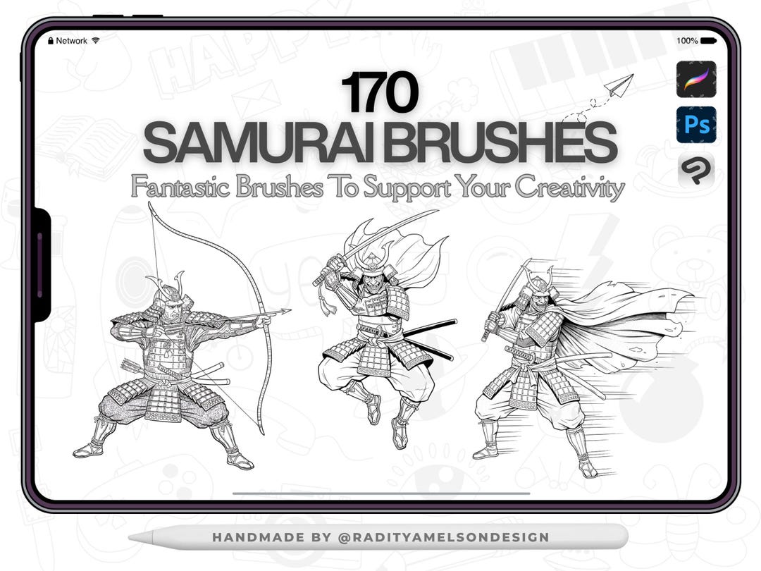 170 Samurai Procreate Brushes | Japanese Warrior Silhouettes & Katana ...