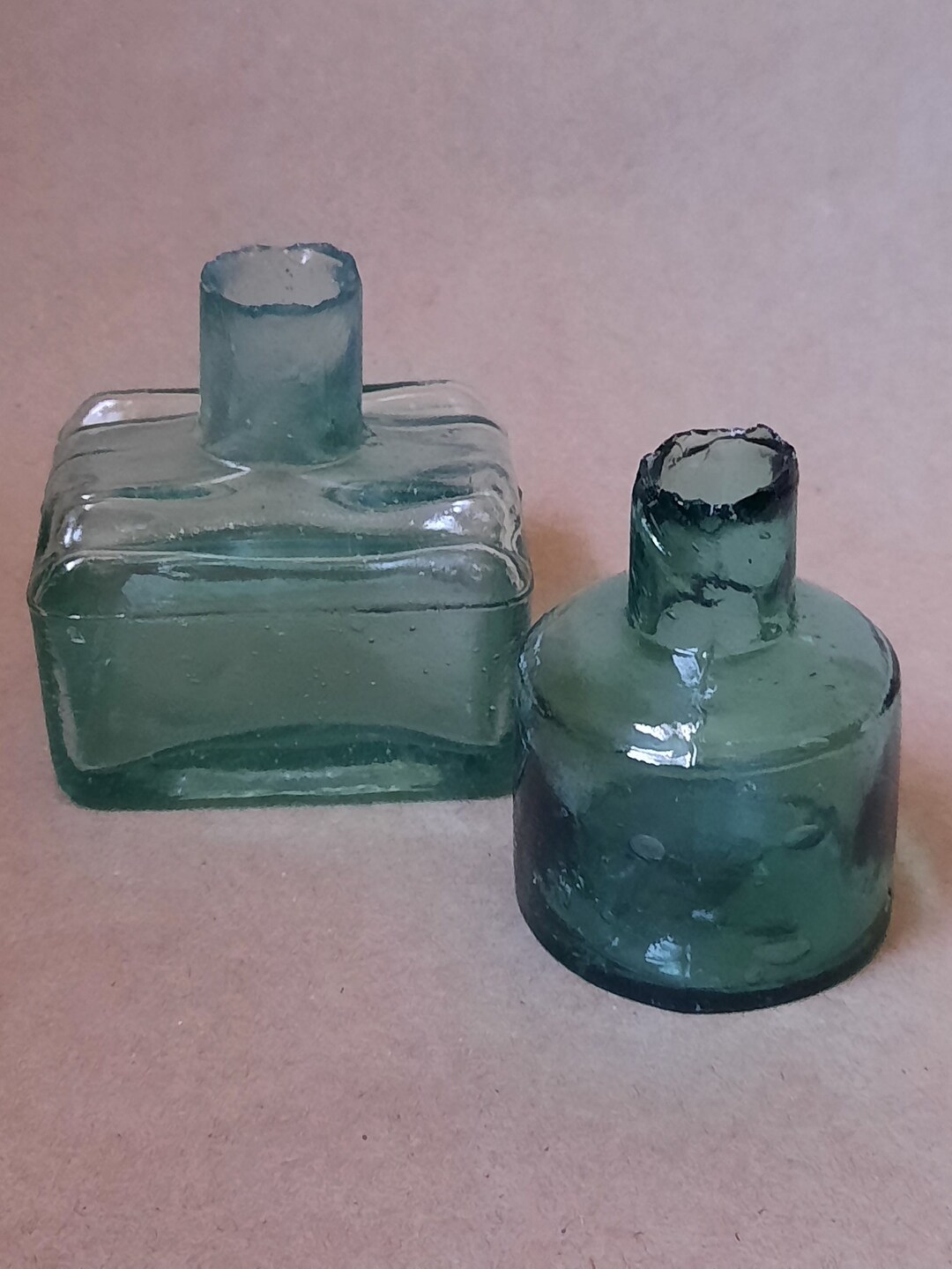 Ink Well Lot Collection of 3 Set Lot Antique Aqua Blue Green Ink Bottle ...
