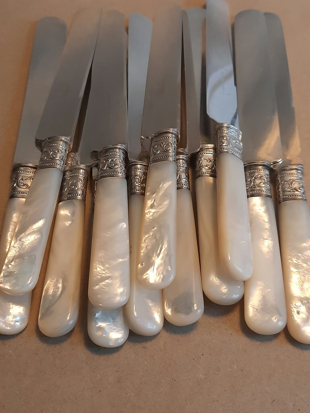 Mother of Pearl Handled Flatware Charcuterie Knives Cutlery Sterling ...