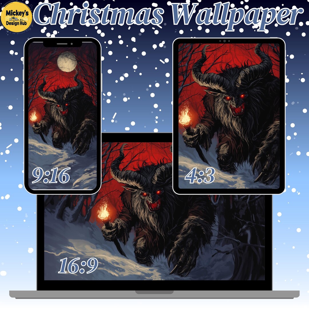 Krampus Christmas Digital Wallpaper Scary Holiday Design for Phone ...