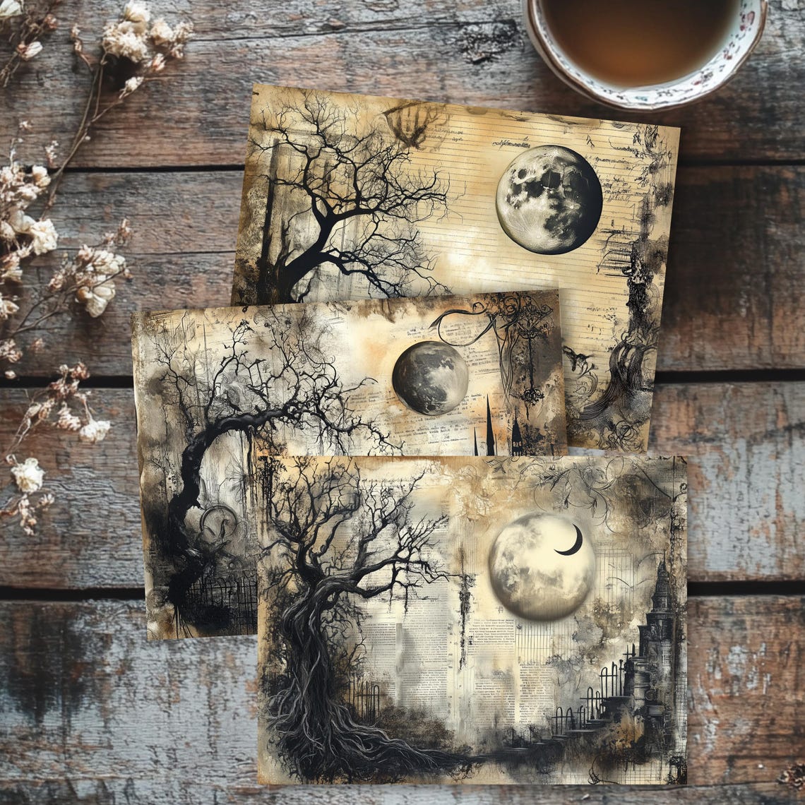 Lunar Shadows: Gothic Moon Junk Journal Kit – 10 Pages + Bonus Page ...