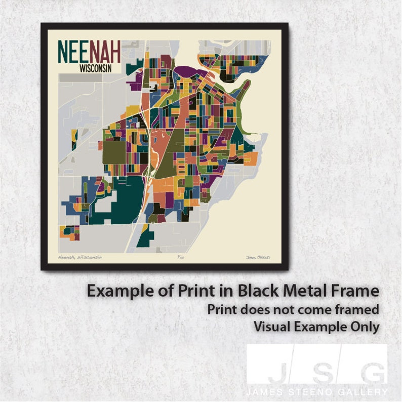 Neenah, Wisconsin Art Map Print (winnebago County, Fox Cities, Doty ...