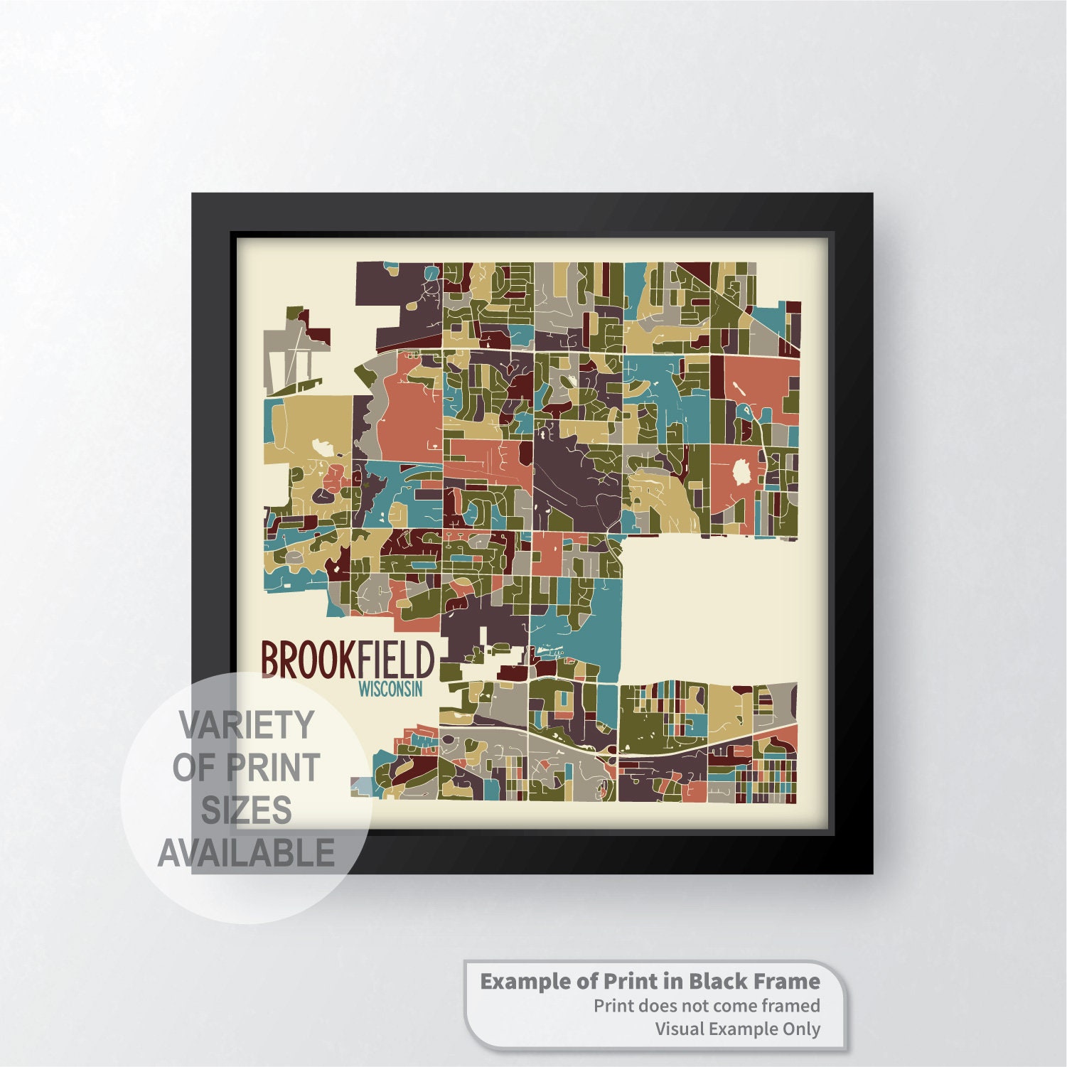 Brookfield Wisconsin Art Map Print waukesha County by James | Etsy