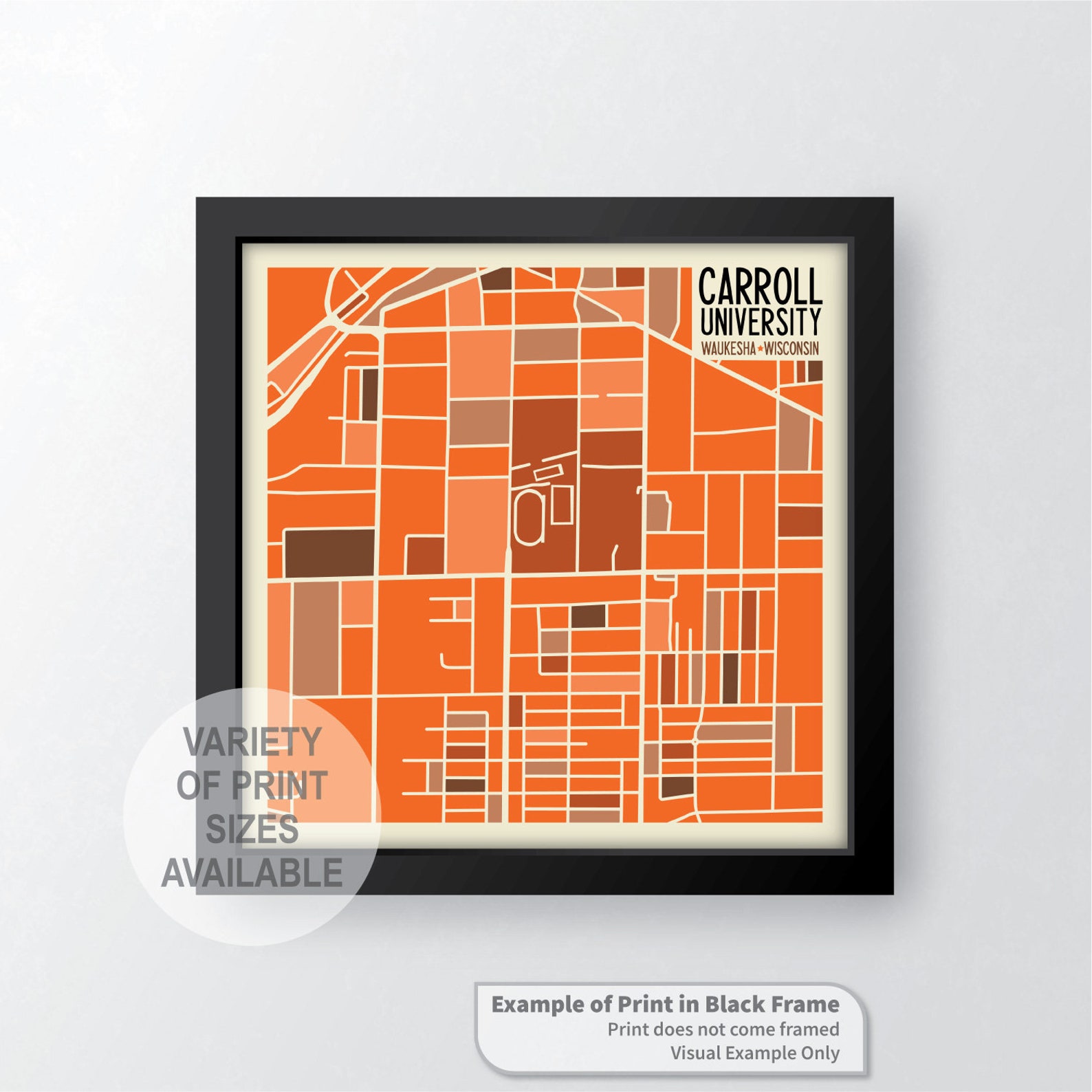 Carroll University Waukesha Wisconsin Campus Art Map Print - Etsy
