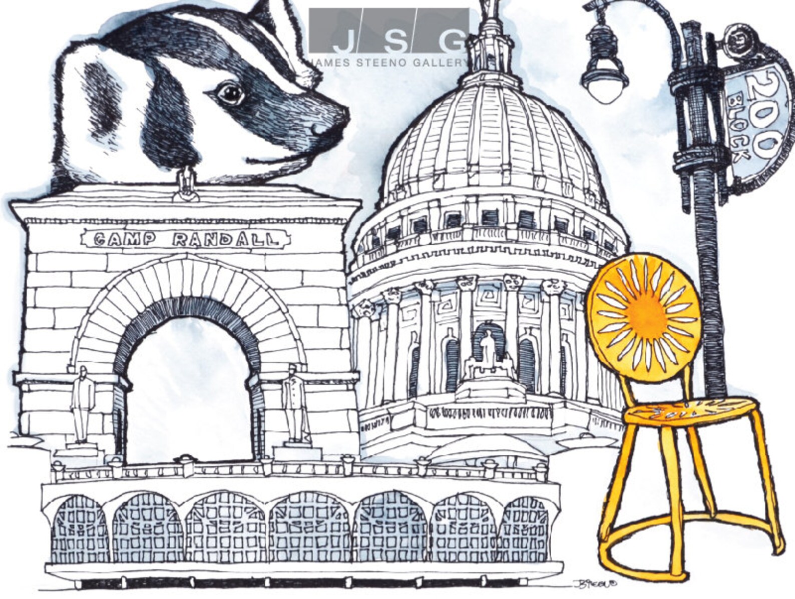 Madison Wisconsin Mash up Skyline Pen Ink and Watercolor Art - Etsy