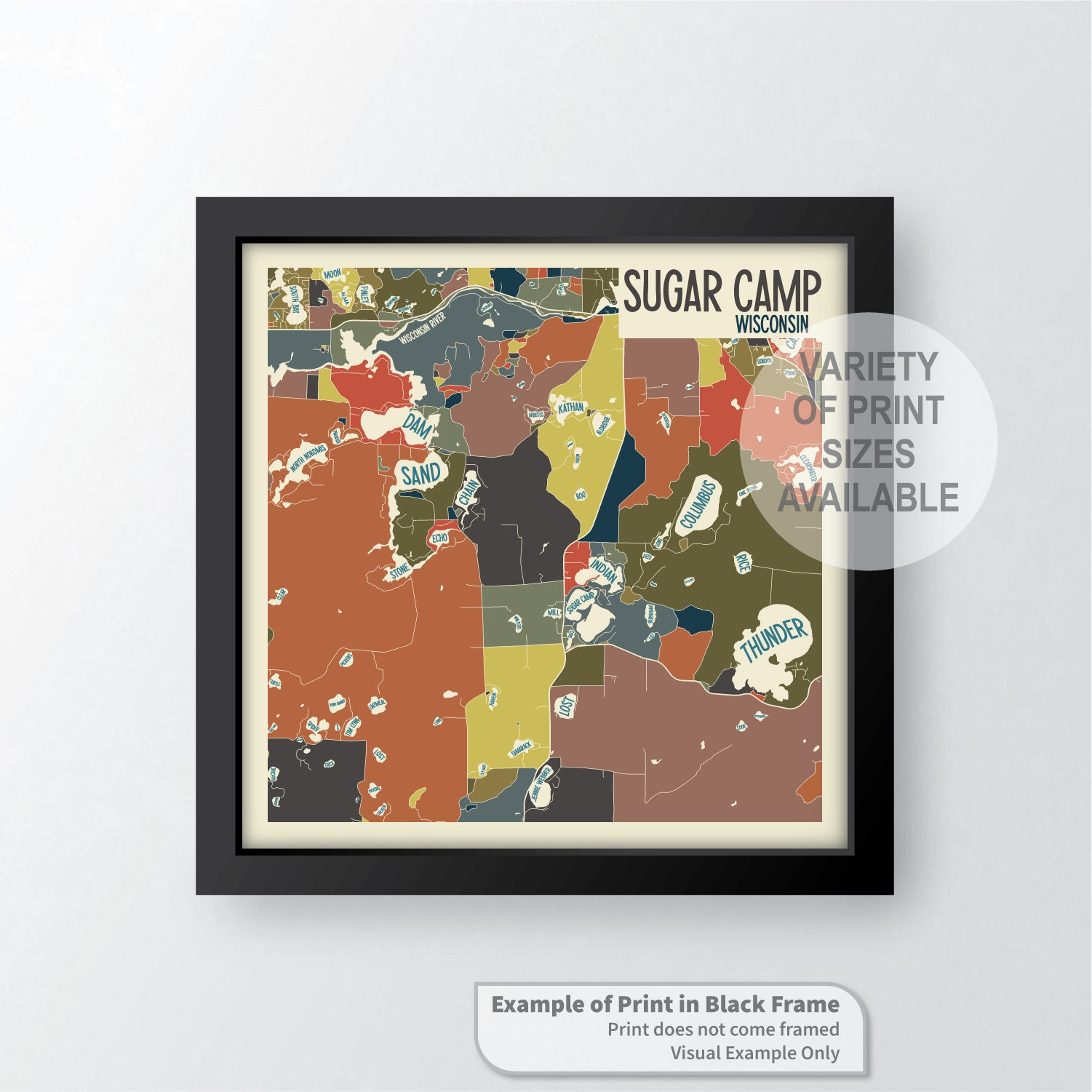 Sugar Camp, Wisconsin Art Map Print (oneida County, Sugar Camp Lake) by ...