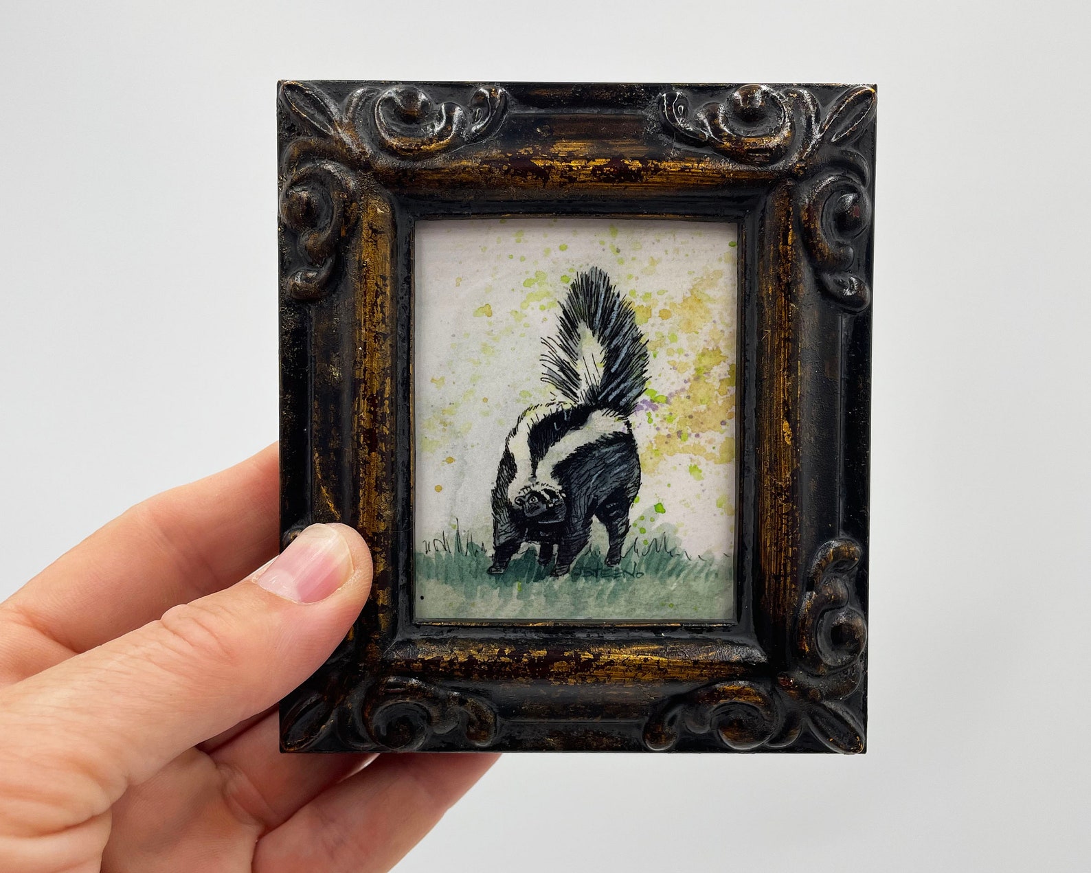 Skunk Framed Miniature Watercolor Art Print by James Steeno Mini Art ...