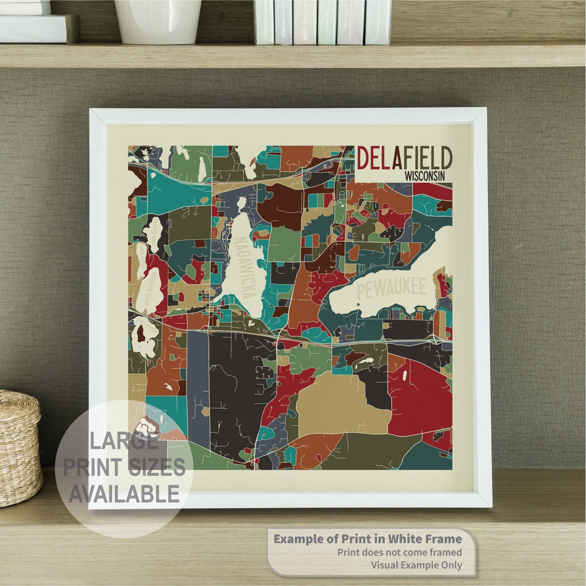 Delafield Wisconsin Art Map Print waukesha County Lake | Etsy