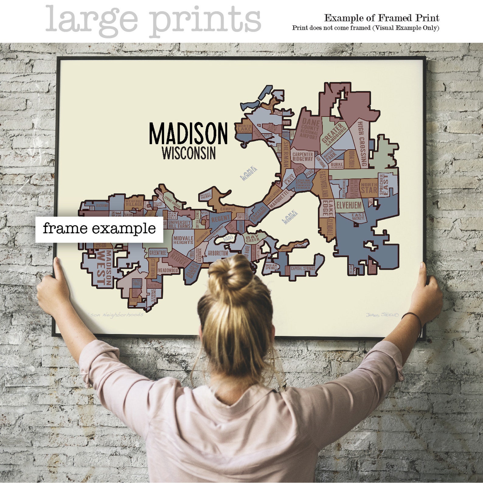 Madison Wisconsin Neighborhoods Typography Map Art Print by - Etsy