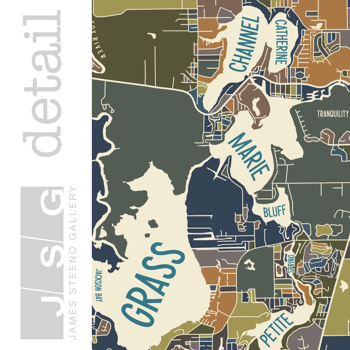 Chain O'lakes Illinois Art Map Print by James Steeno fox - Etsy