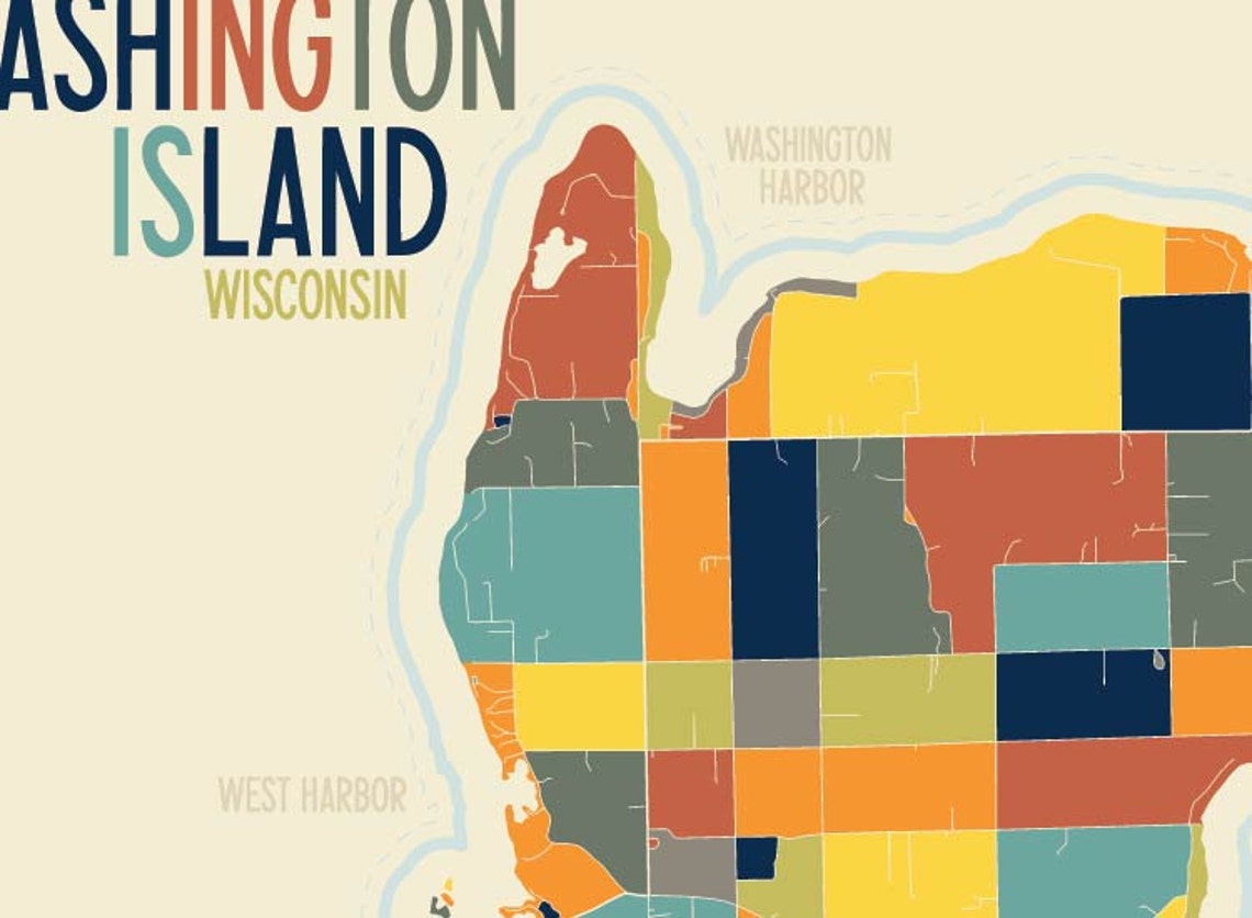 Washington Island Wisconsin Art Map Print door County by - Etsy