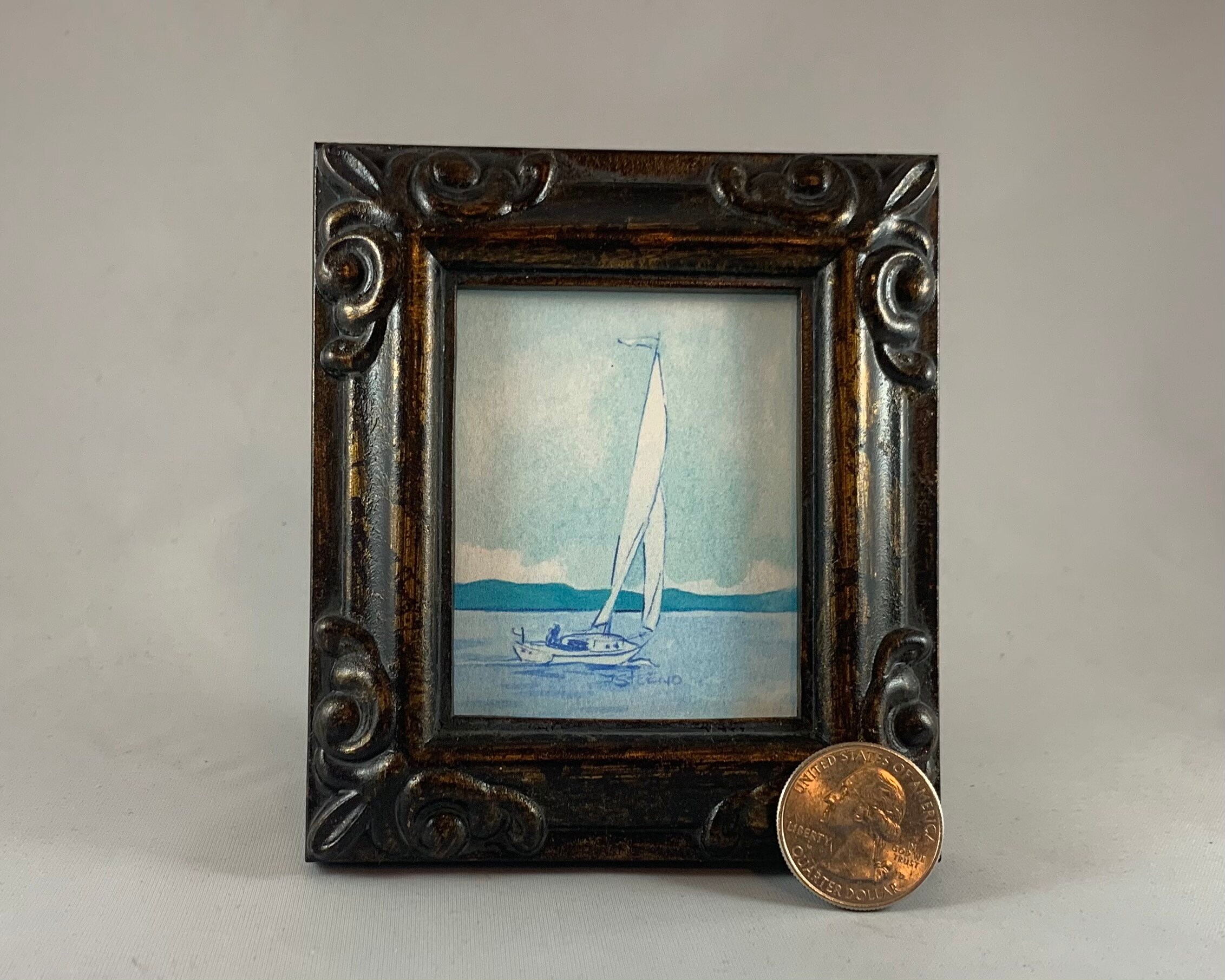 Sailboat Framed Miniature Watercolor Art Print by James Steeno Mini Art ...