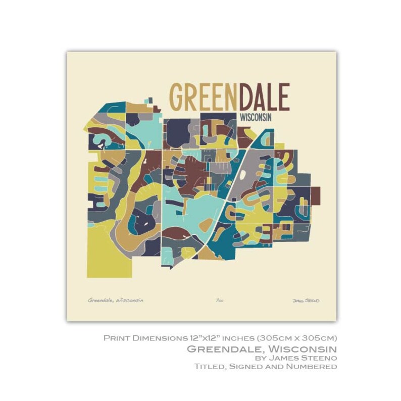 Greendale Wisconsin City Art Map Print Milwaukee County by | Etsy