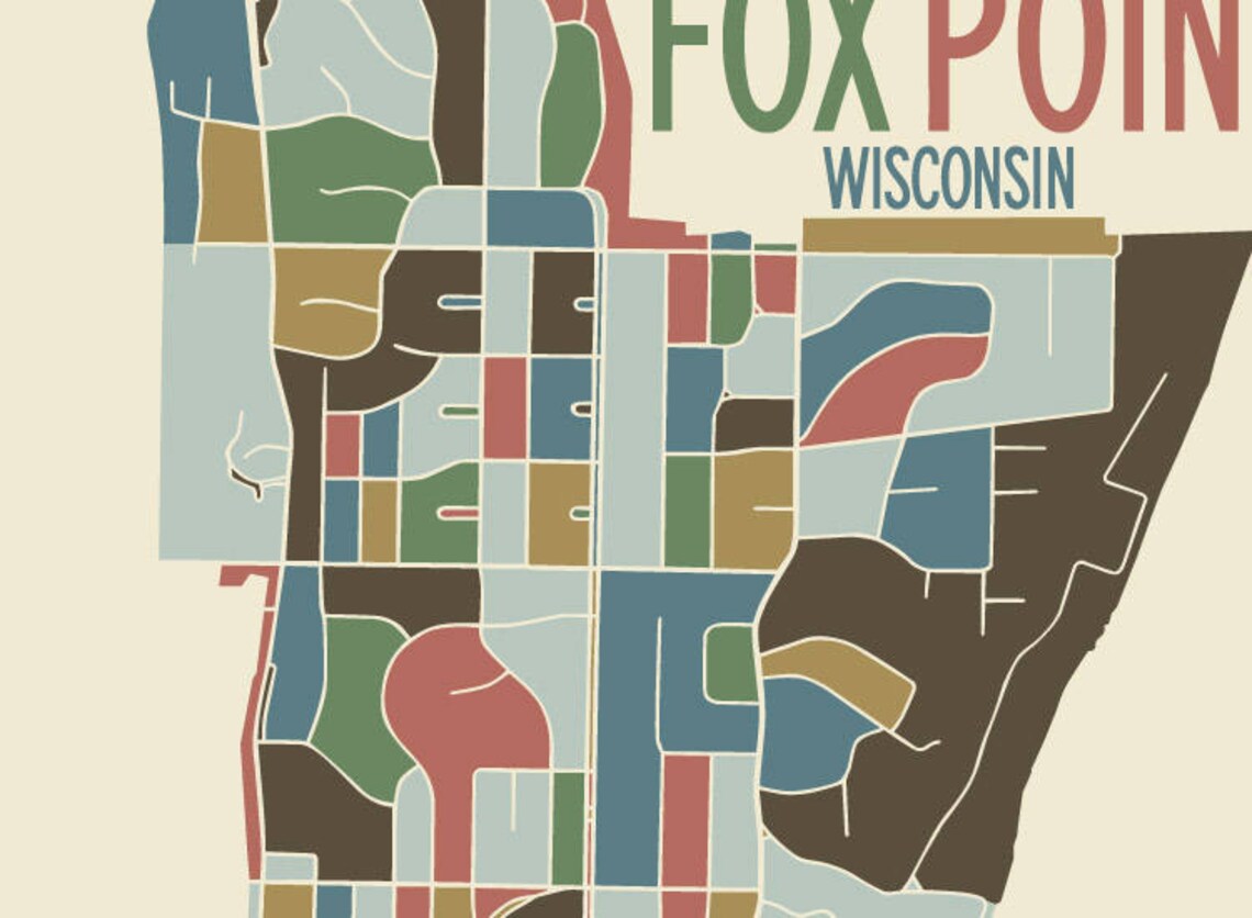 Fox Point Wisconsin City Art Map Print milwaukee County WI - Etsy
