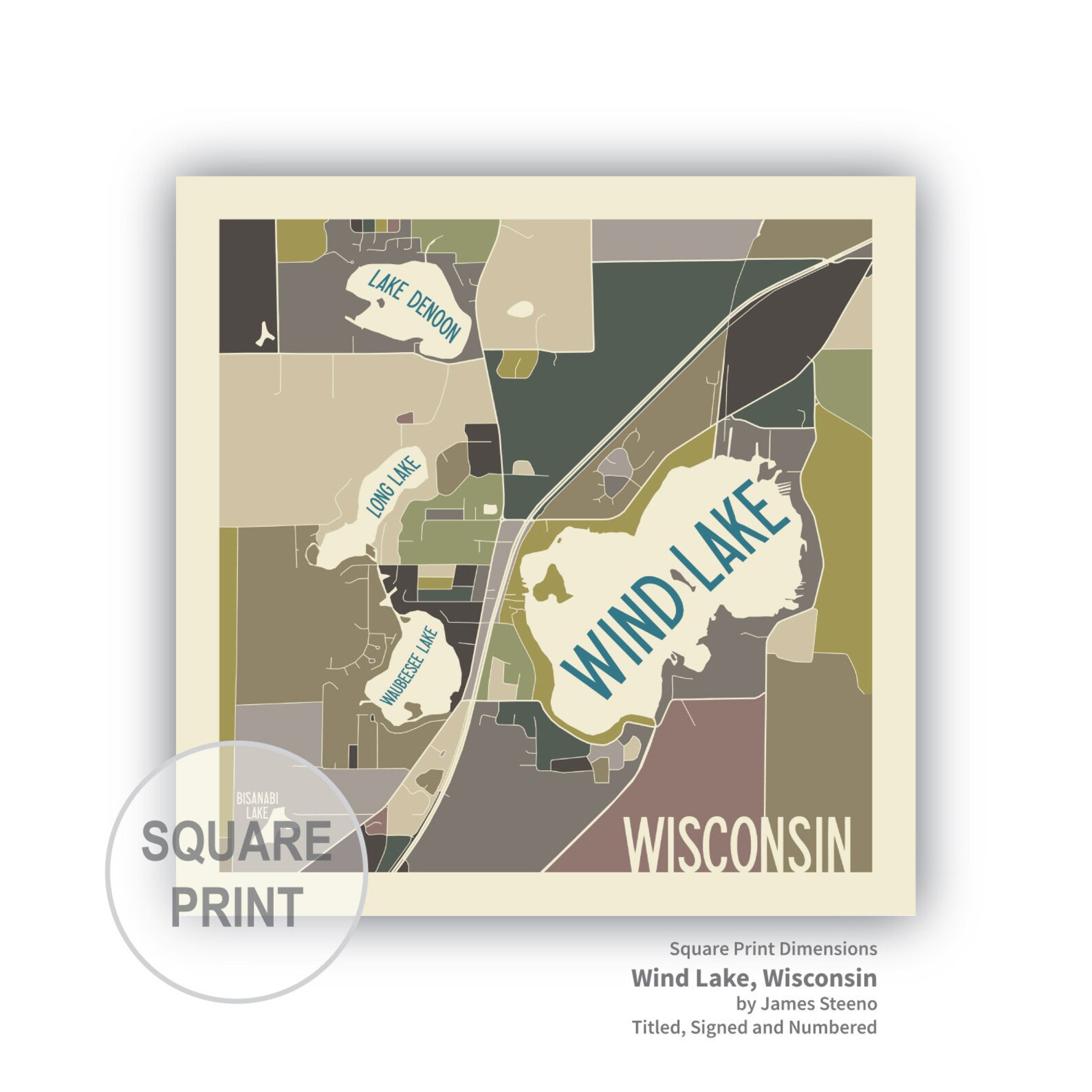Wind Lake Wisconsin Art Map Print racine County by James - Etsy