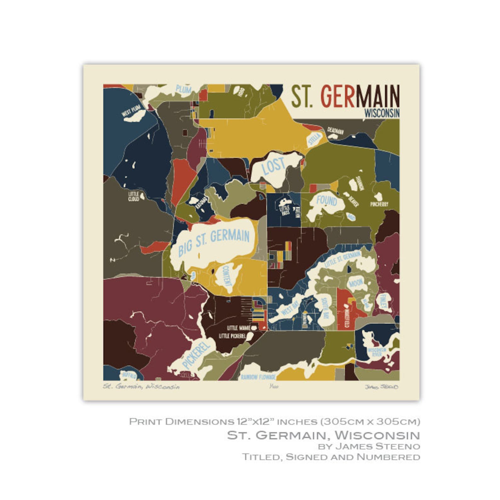 St. Germain, Wisconsin Art Map Print (vilas County) by James Steeno ...