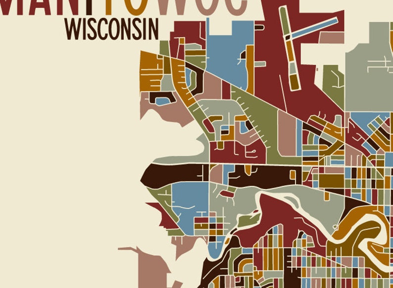 Manitowoc Wisconsin Art Map Print Manitowoc County by James | Etsy