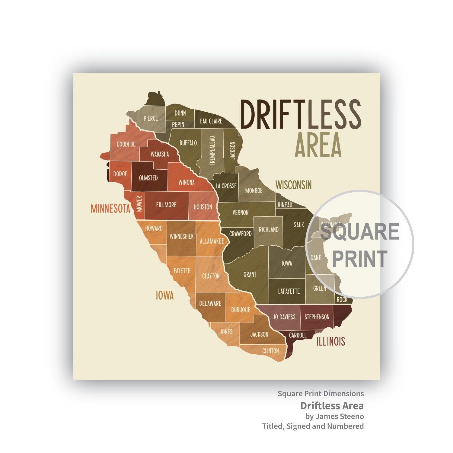 Driftless Area Art Map Print by James Steeno wisconsin | Etsy