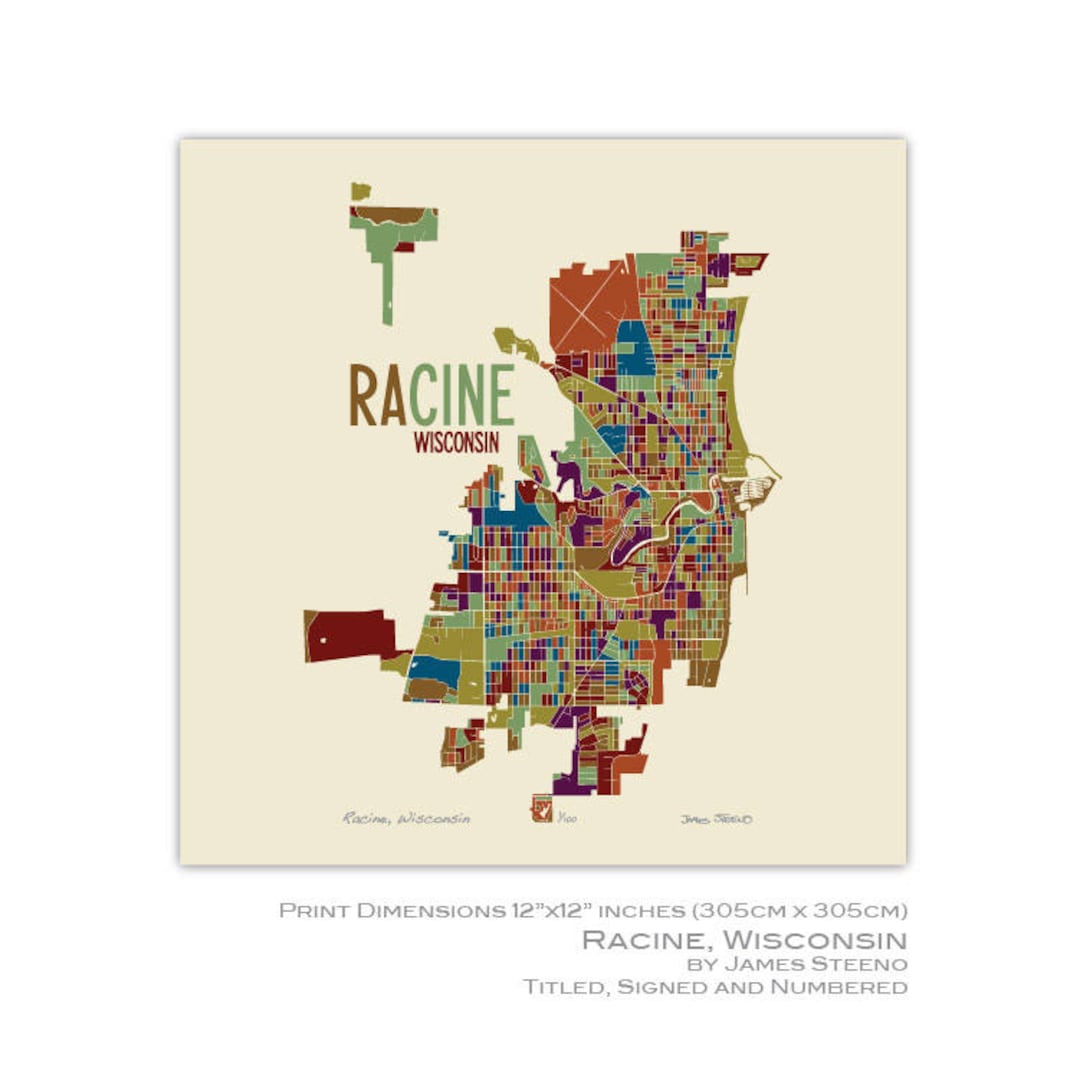 Racine, Wisconsin Art Map Print (racine County) by James Steeno - Etsy
