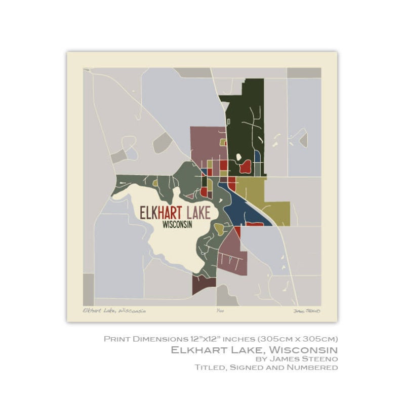 Elkhart Lake Wisconsin City Art Map Print sheboygan County - Etsy