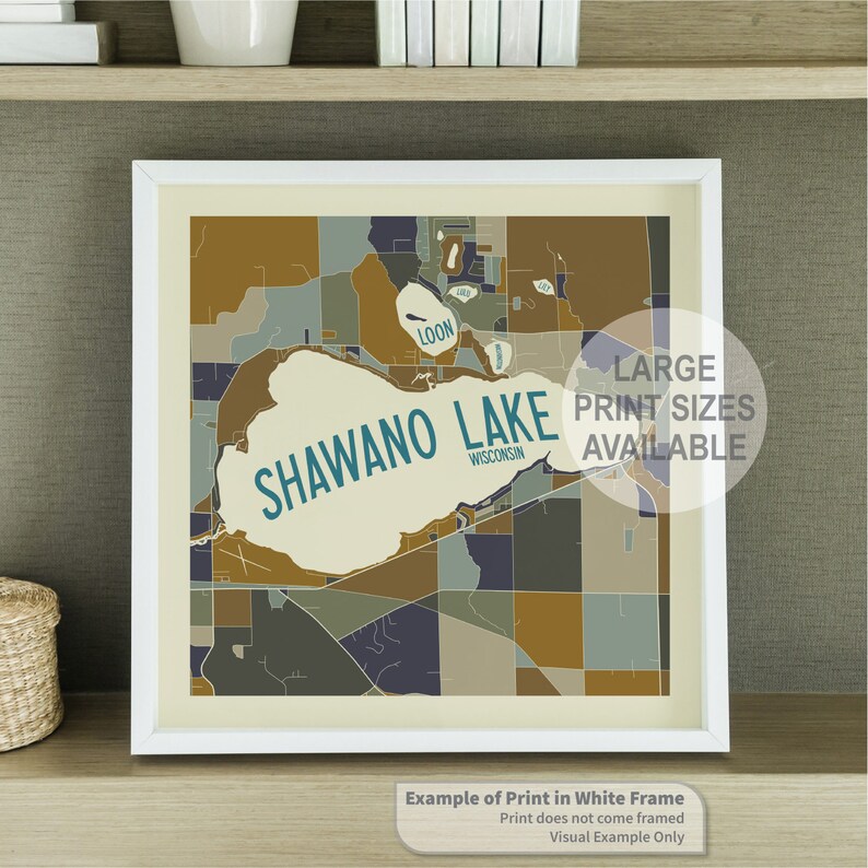 Shawano Lake Wisconsin Art Map Print Shawano County by | Etsy