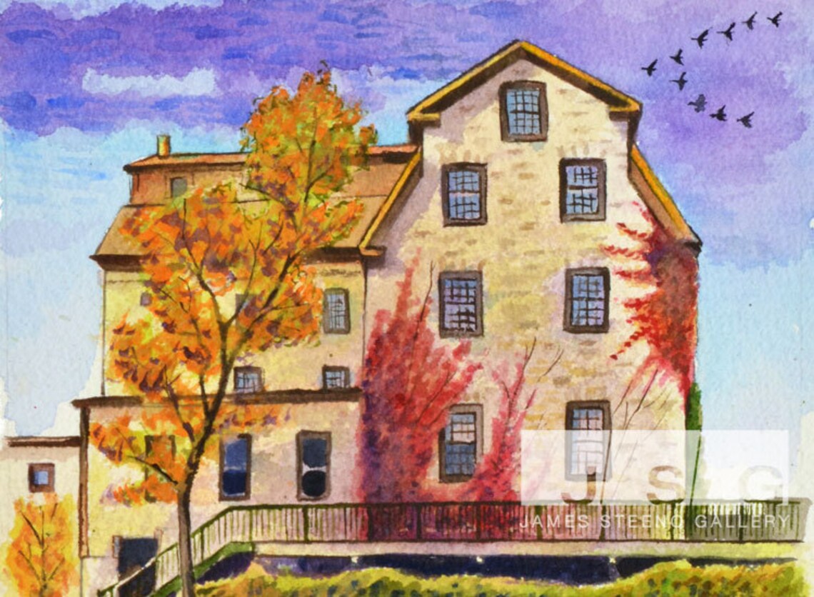 Autumnal Cedarburg Mill (ozaukee County) Wisconsin Watercolor Art Print ...