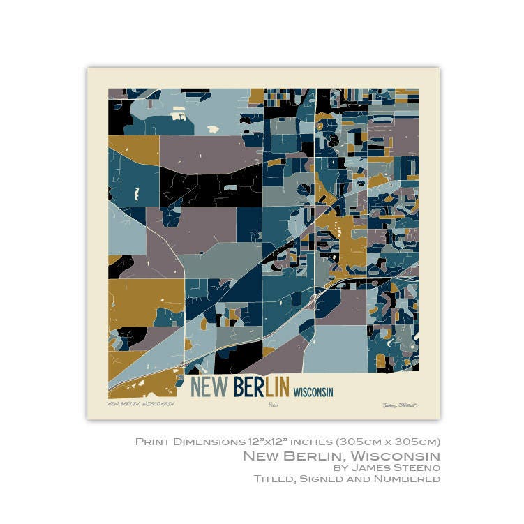 New Berlin, Wisconsin Art Map Print (waukesha County) by James Steeno ...