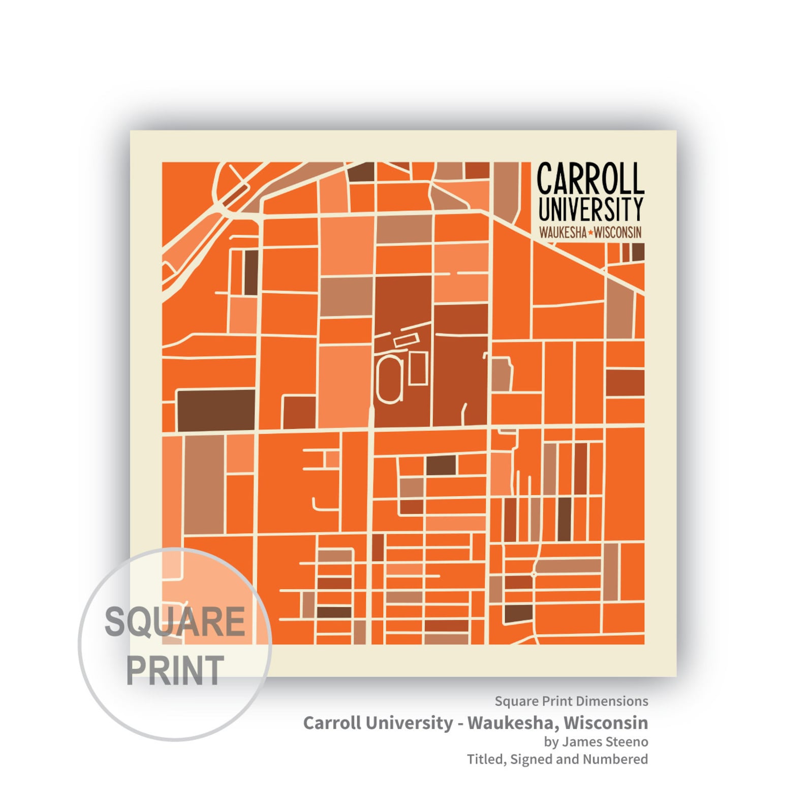 Carroll University Waukesha Wisconsin Campus Art Map Print - Etsy