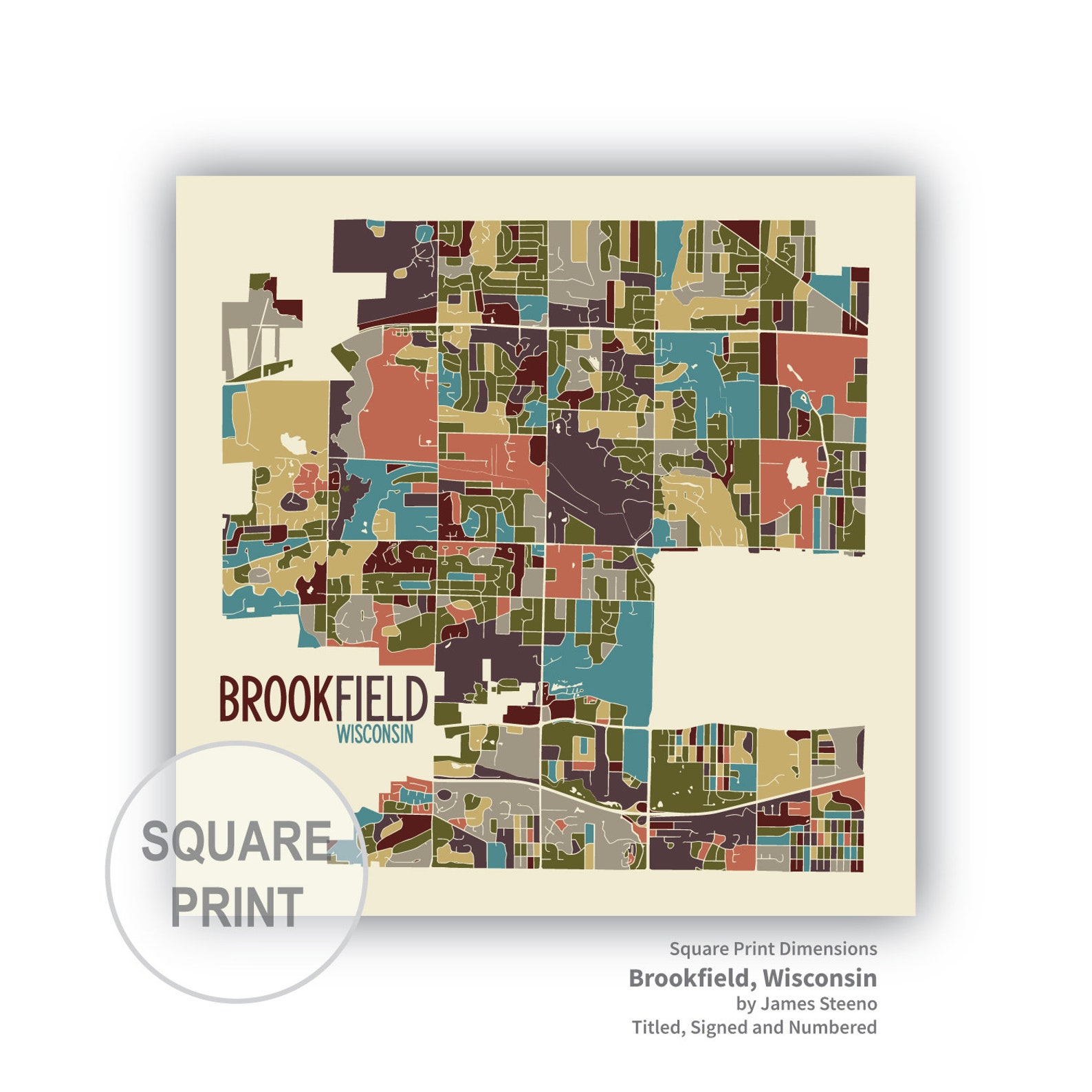Brookfield Wisconsin Art Map Print waukesha County by James - Etsy