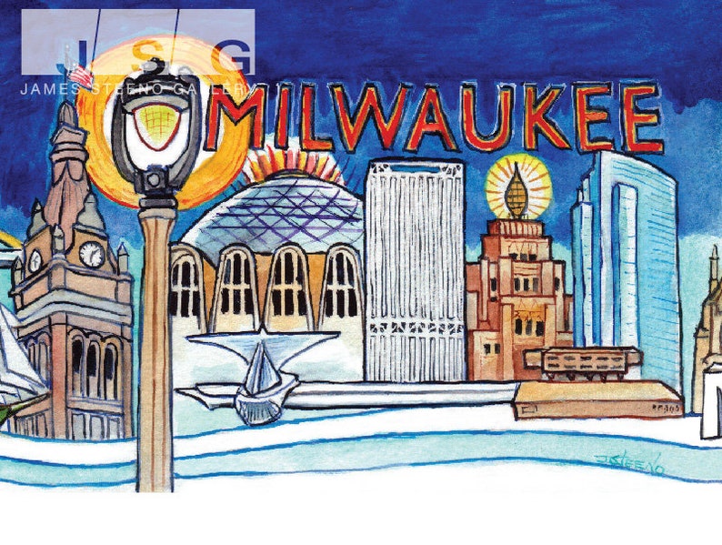 Milwaukee Wisconsin City Mash up Watercolor Art Print by James - Etsy
