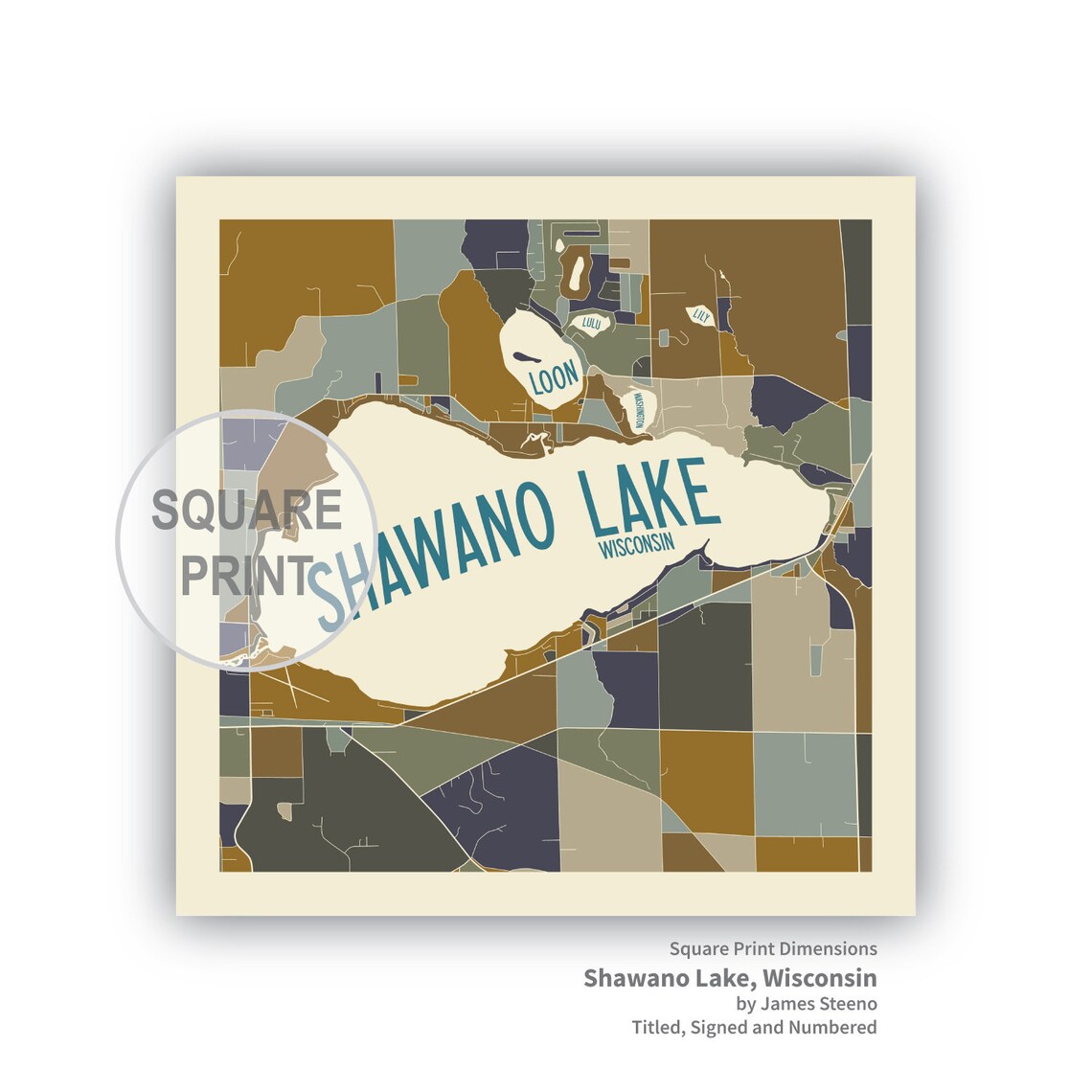 Shawano Lake Wisconsin Art Map Print Shawano County by | Etsy