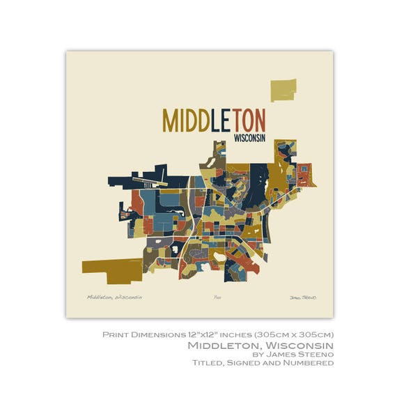 Middleton Wisconsin Art Map Print Dane County by James | Etsy