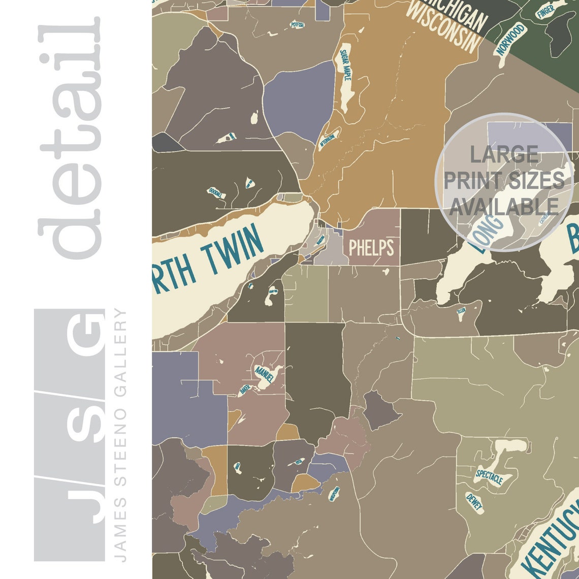 Phelps Wisconsin Art Map Print vilas County by James Steeno | Etsy