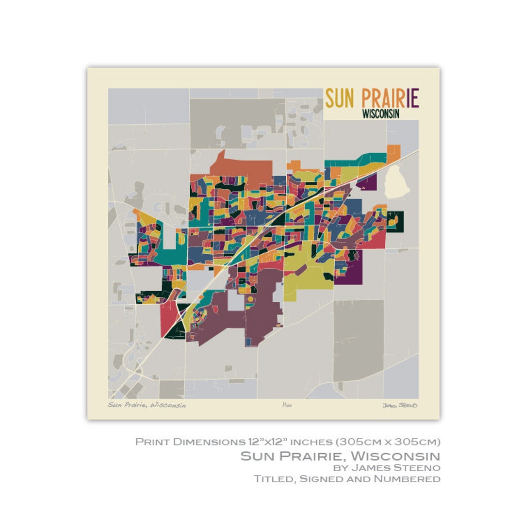 Sun Prairie, Wisconsin City Art Map Print (dane County) by James Steeno ...