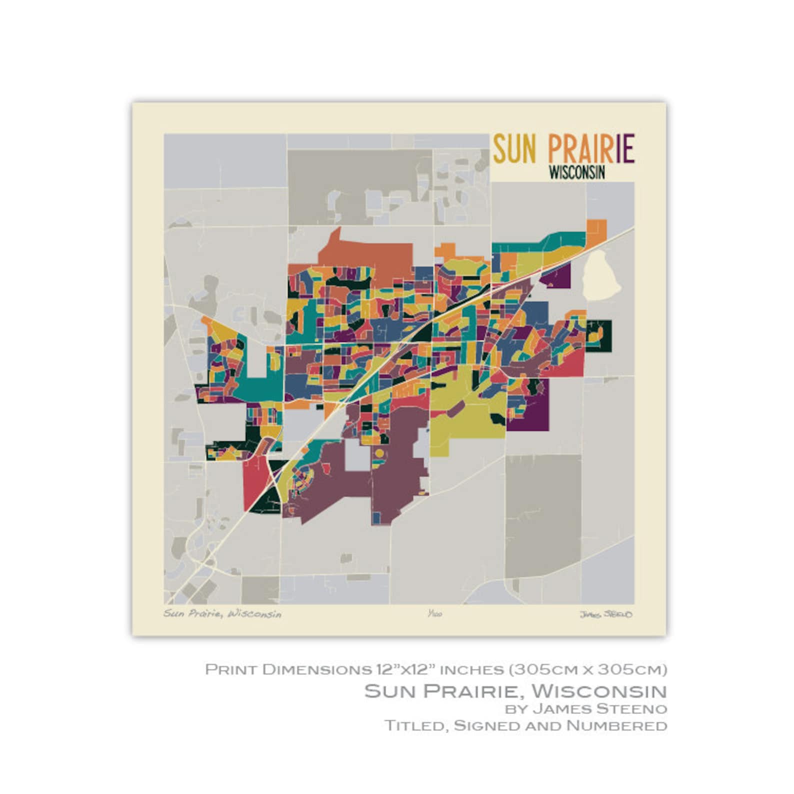 Sun Prairie Wisconsin City Art Map Print dane County by | Etsy