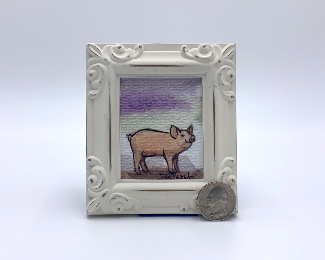 Pink Pig Framed Miniature Watercolor Art Print by James Steeno Mini Art ...
