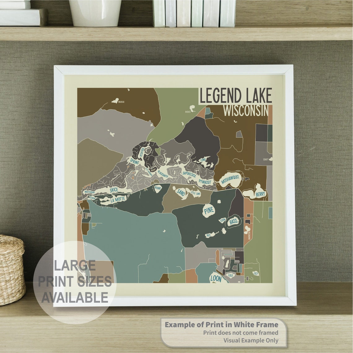 Legend Lake Wisconsin Art Map Print menominee County by - Etsy