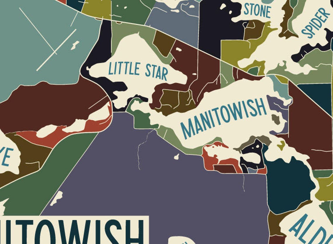Manitowish Chain of Lakes, Wisconsin Art Map Print (vilas County) by ...