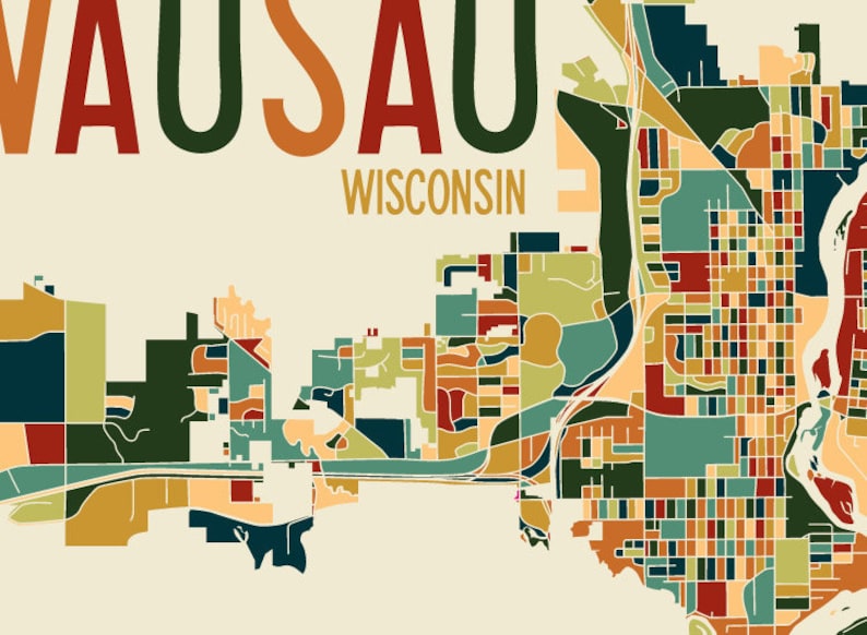 Wausau Wisconsin Art Map Print marathon County by James - Etsy