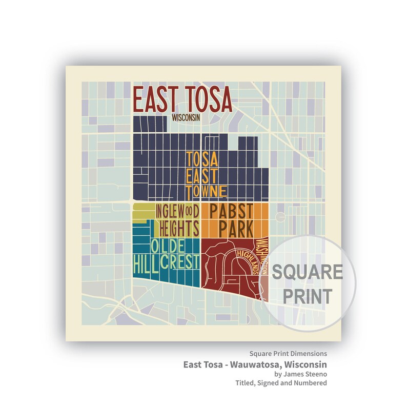 East Tosa Wauwatosa Wisconsin Neighborhood Art Map Print - Etsy